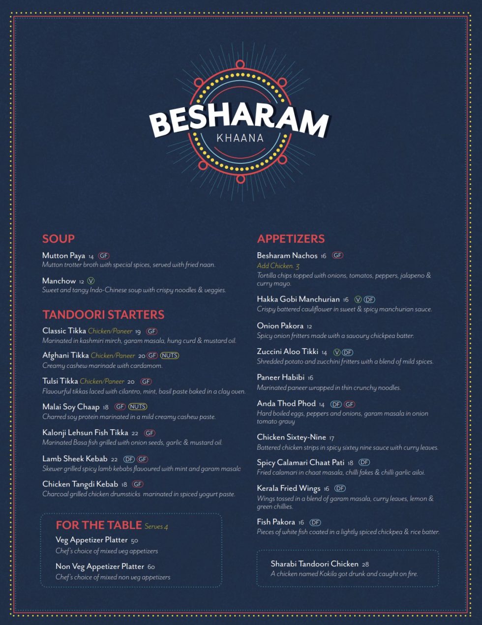 Besharam Menu | Besharam Bar & Grill